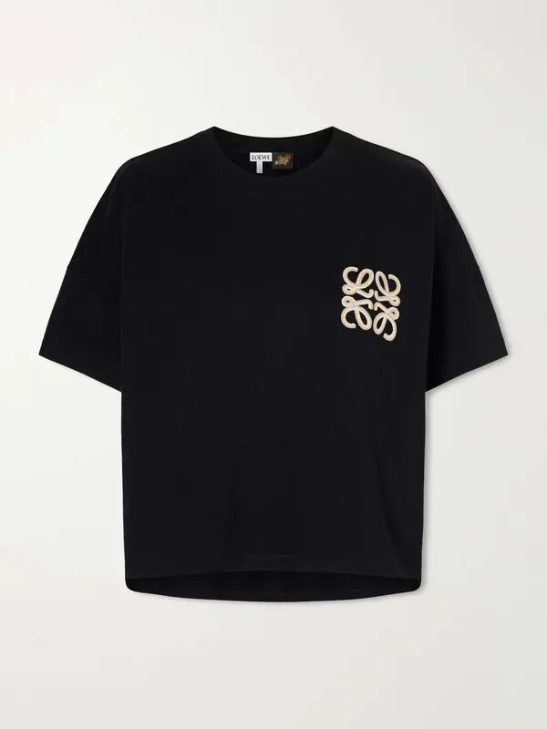 Loewe Logo-embroidered Cotton-jersey T-shirt - Black