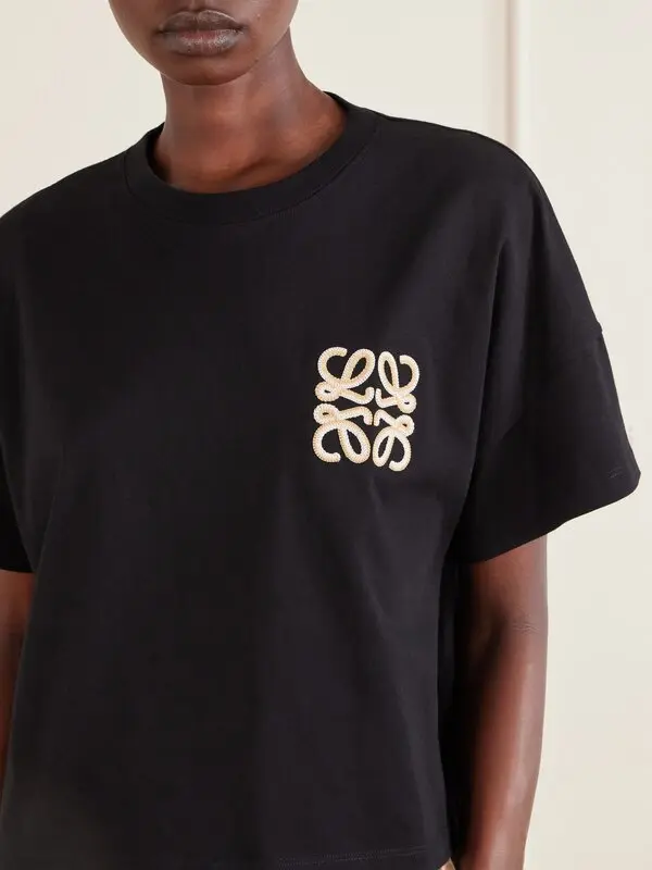 Loewe Embroidered Cotton-jersey T-shirt - Black