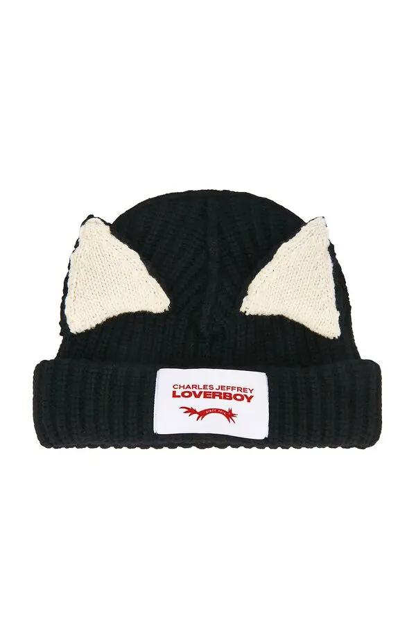 CHARLES JEFFREY Chunky Ears Beanie - Black & Ecru