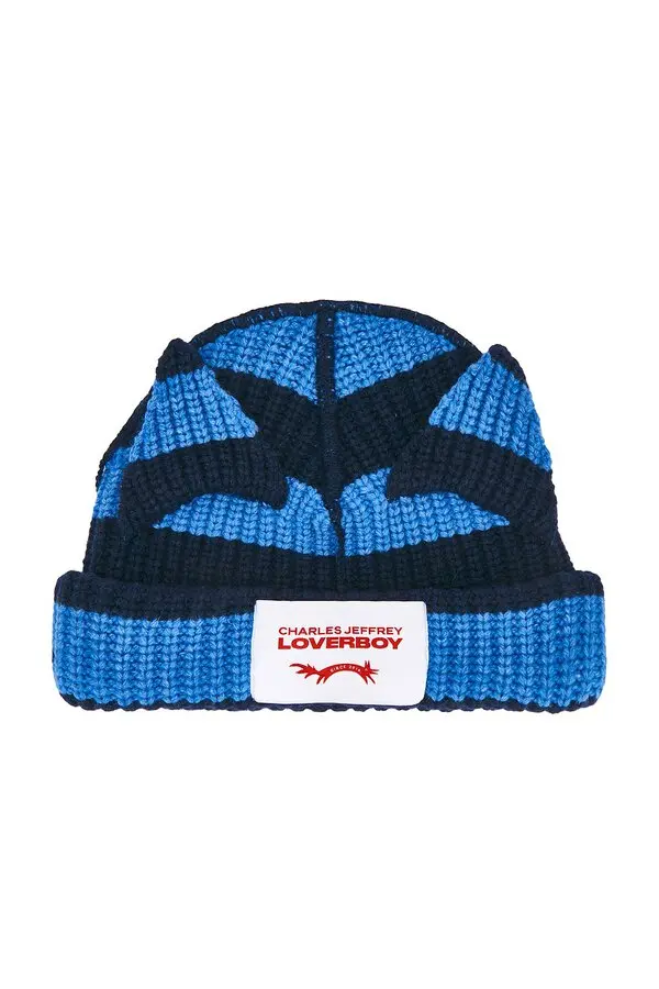 CHARLES JEFFREY Chunky Ears Beanie - Blue & Navy Stripe