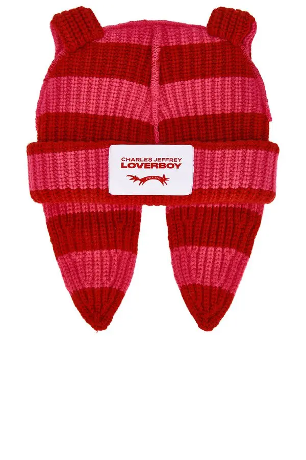 CHARLES JEFFREY Chunky Rabbit Beanie - Red & Pink Stripe