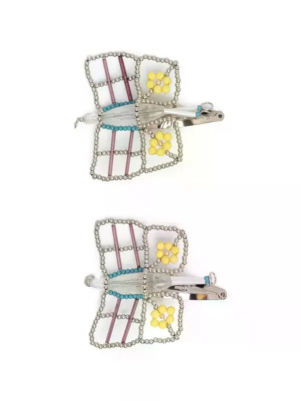 CHOPOVA LOWENA Beaded Butterfly Hair Clips - Silver