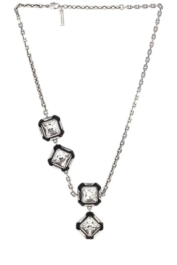 Givenchy Deconstructed Crystals Chain Necklace In Metallic Silver - Antic Silvery