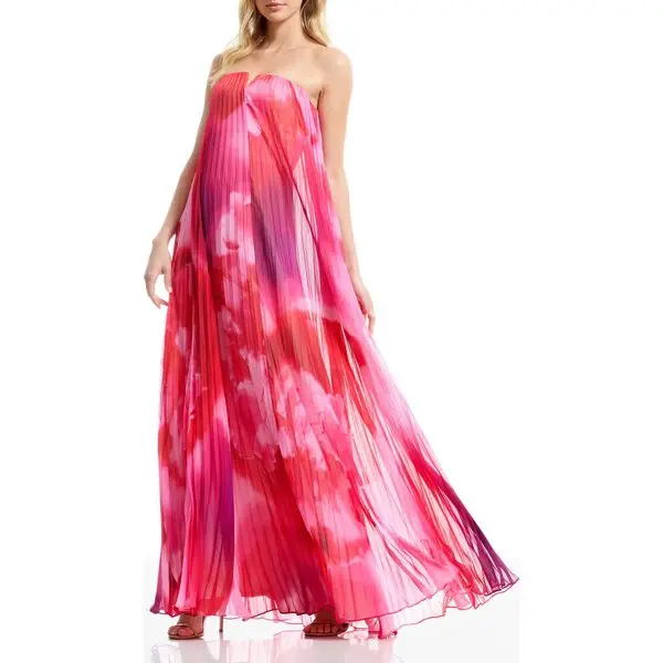 Dress The Population Kelston Strapless Chiffon Gown - Blush Multi