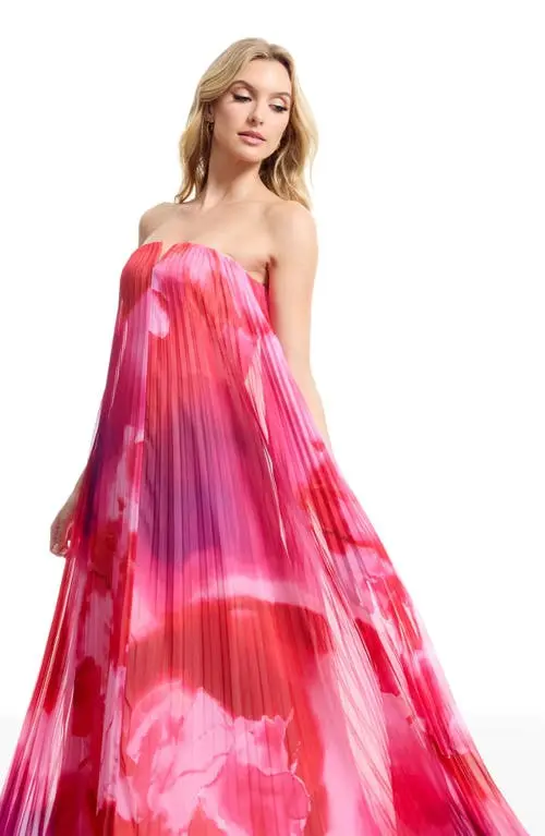 Dress The Population Kelston Strapless Chiffon Gown - Blush Multi