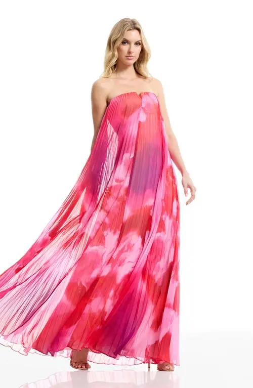 Dress The Population Kelston Strapless Chiffon Gown - Blush Multi