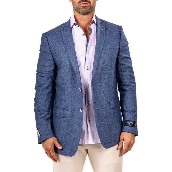 MACEOO Descartes Marthyr0010 Microcheck Virgin Wool Peak Lapel Blazer