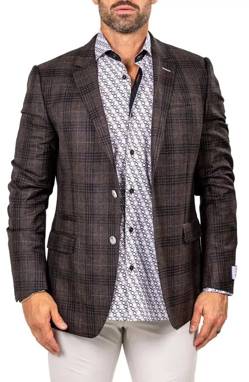 MACEOO Socrate Marthyr017 Plaid Slub Virgin Wool Sport Coat - Brown