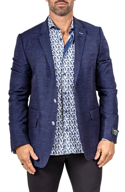 MACEOO Slub Wool & Silk Blend Sport Coat - Blue