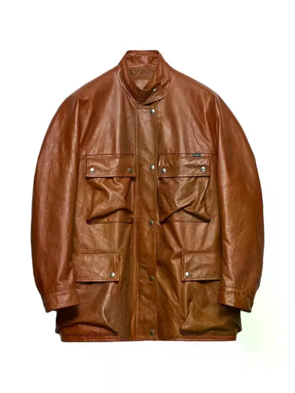 Prada Antiqued Leather Caban Jacket - Brown