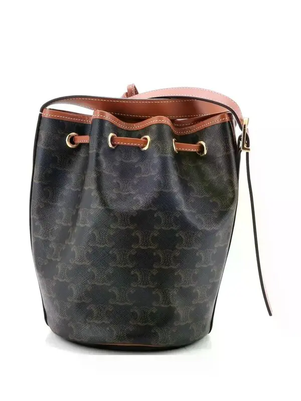 Celine Drawstring Triomphe Coated Canvas Bucket Bag - Brown