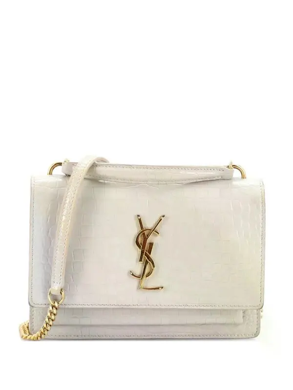 Saint Laurent Sunset Top Handle Chain Wallet Crocodile Embossed Leather Crossbody Bag - Neutrals