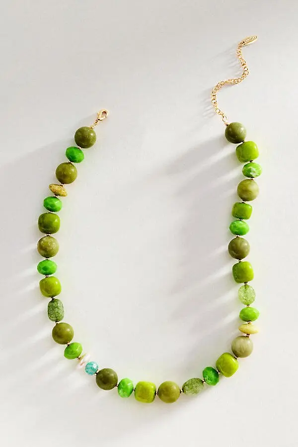 Anthropologie Mixed Bead Necklace - Green