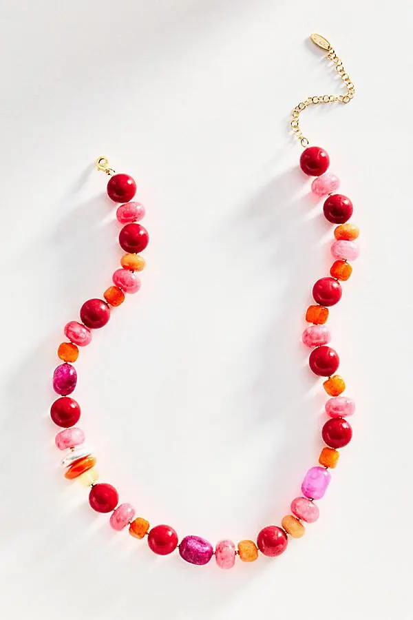Anthropologie Mixed Bead Necklace - Pink