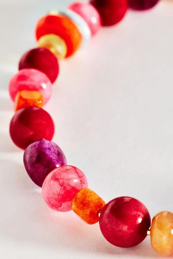 Anthropologie Mixed Bead Necklace - Pink