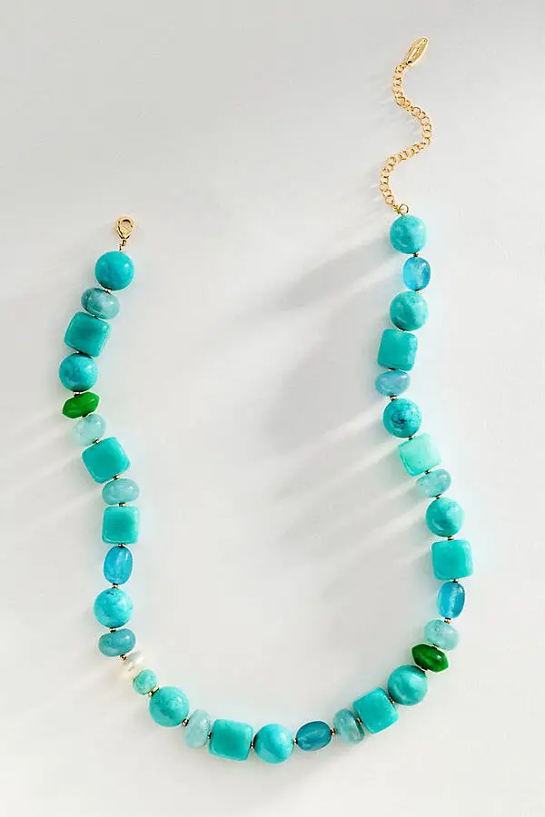 Anthropologie Mixed Bead Necklace - Turquoise
