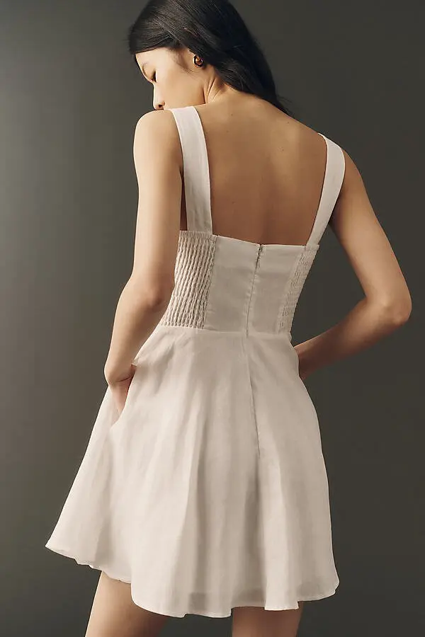 Maeve Linen Square-neck Mini Dress - White