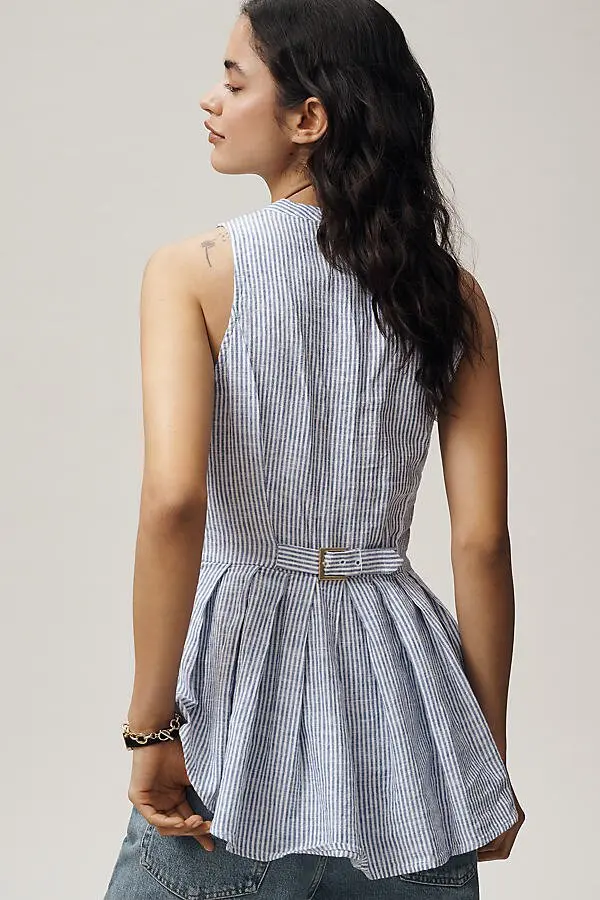 Maeve Sleeveless Zip-front Peplum Top - Blue Stripe