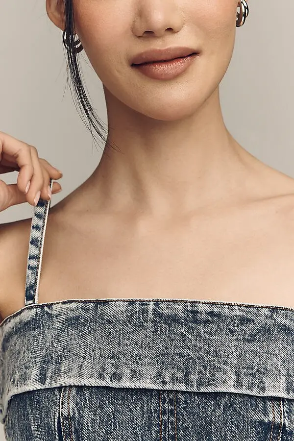 PILCRO Denim Paneled Top