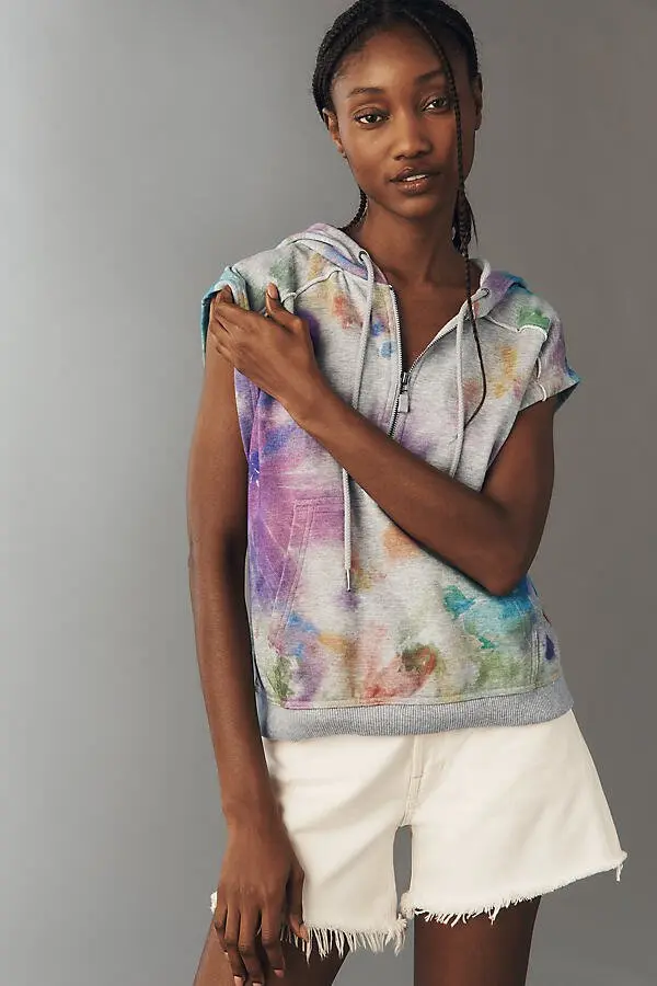 PILCRO Cotton Sleeveless Muscle Hoodie - Grey Pattern