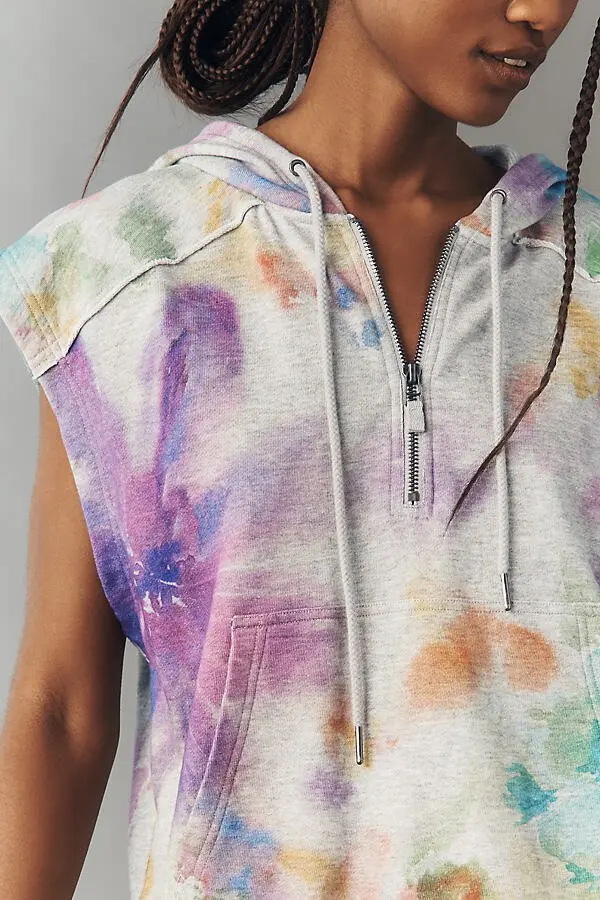 PILCRO Cotton Sleeveless Muscle Hoodie - Grey Pattern