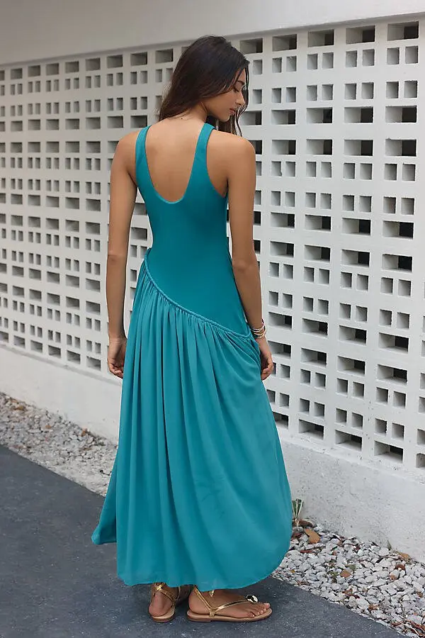 SIEMPRE Asymmetric Halter Maxi Dress