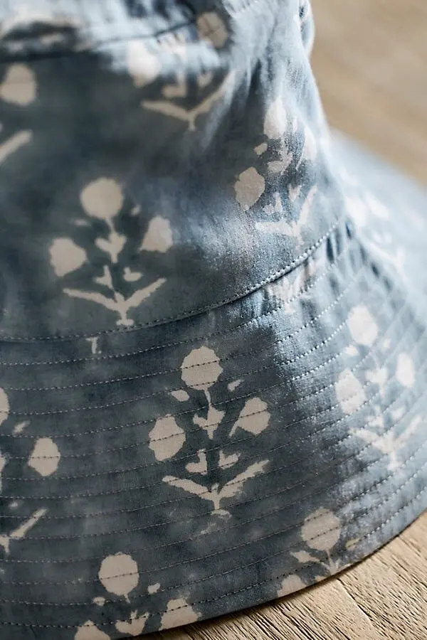 TERRAIN Block Print Cotton Bucket Hat - Blue