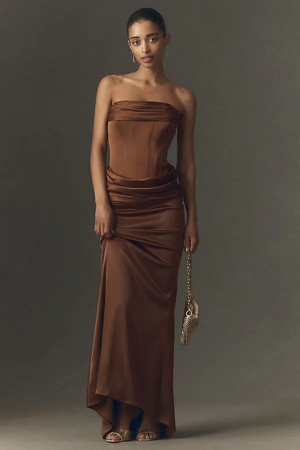 MARE MARE Odette Strapless Corset Maxi Dress - Chocolate