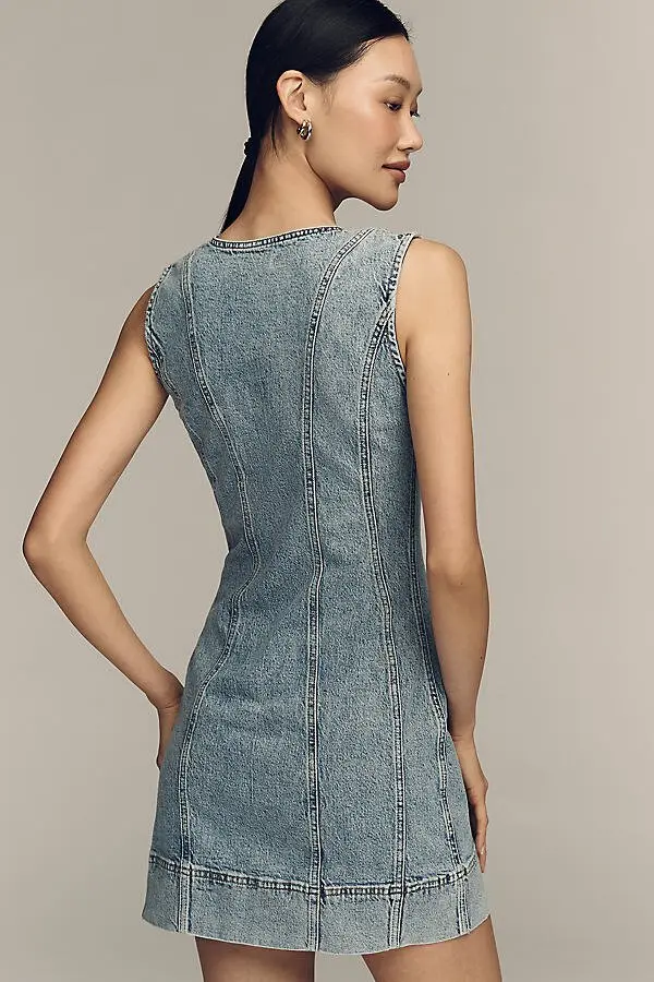 Good American Sleeveless Square-neck Denim Mini Dress