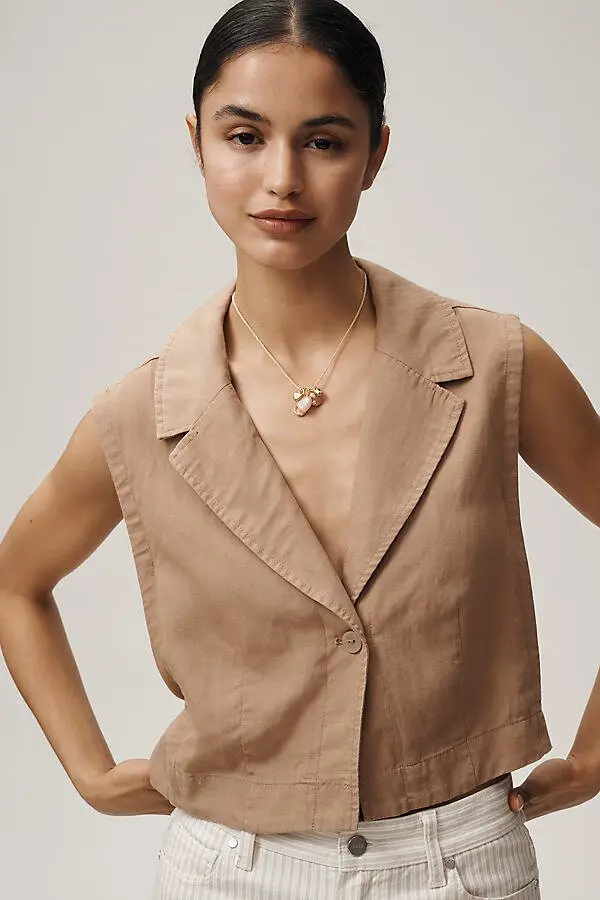 Maeve Linen Blend Button-front Vest