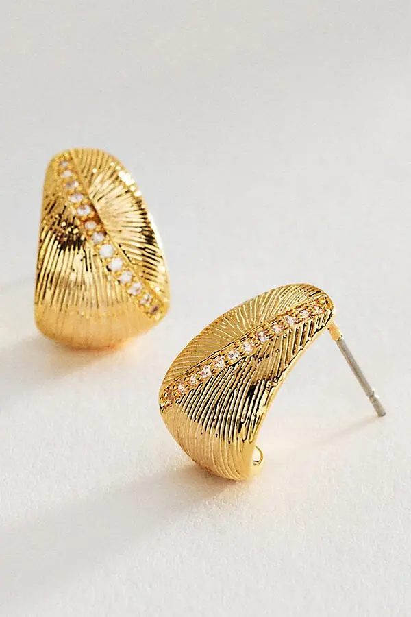 Anthropologie Textured Crystal Hoop Earrings - Gold