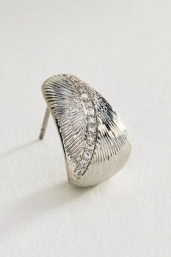 Anthropologie Textured Crystal Hoop Earrings - Silver