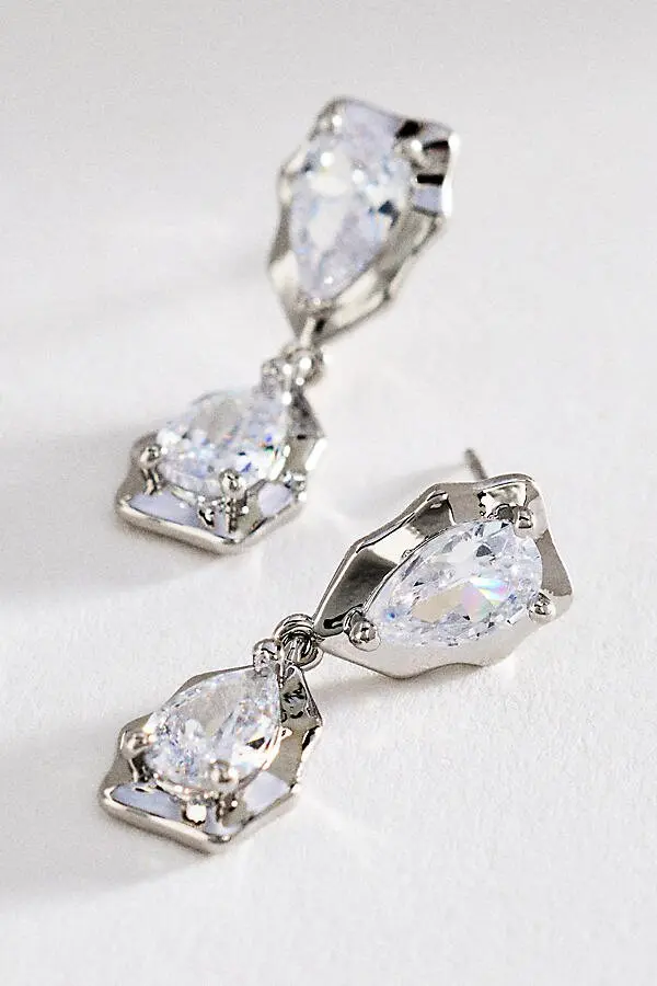 Anthropologie Pear-cut Crystal Drop Earrings - Silver