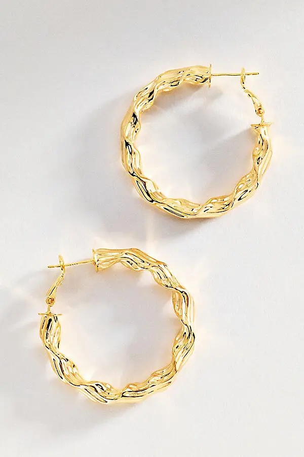 Anthropologie Wavy Textured Hoop Earrings - Gold