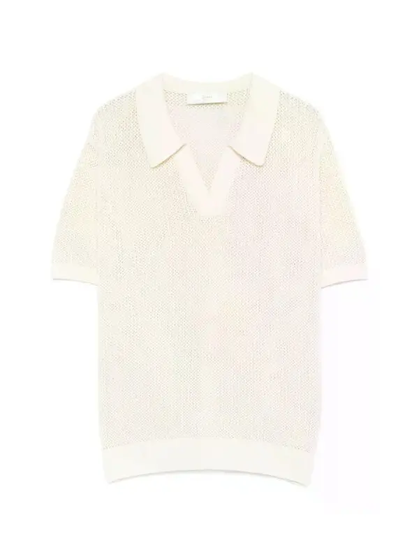 DUNST Open-knit Polo-collar T-shirt - Neutrals