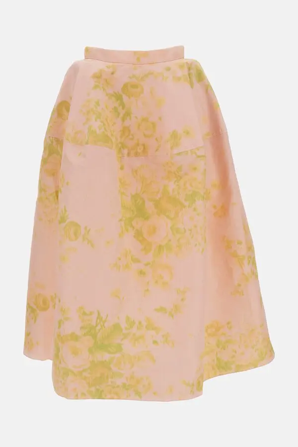 Erdem Midi Chiné Linen Skirt With Floral Print - Rosa