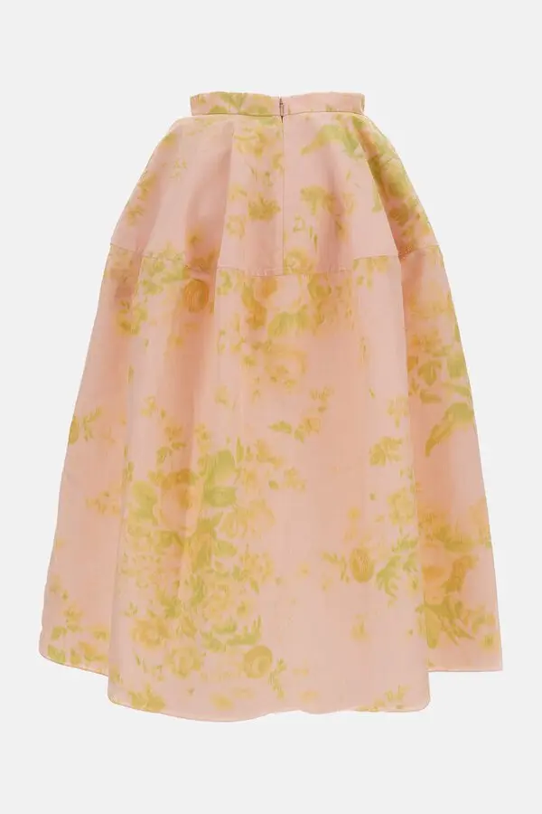 Erdem Midi Chiné Linen Skirt With Floral Print - Rosa