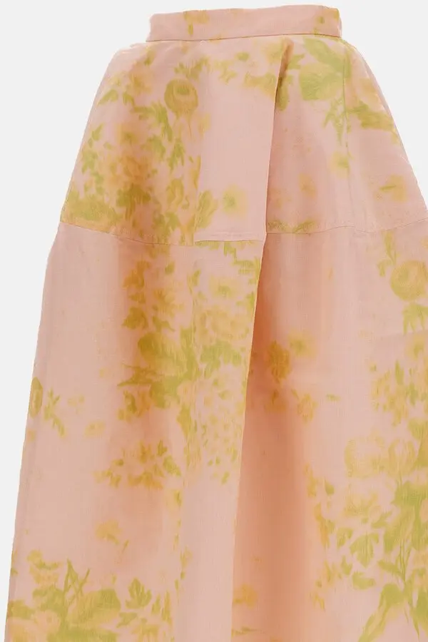 Erdem Midi Chiné Linen Skirt With Floral Print - Rosa