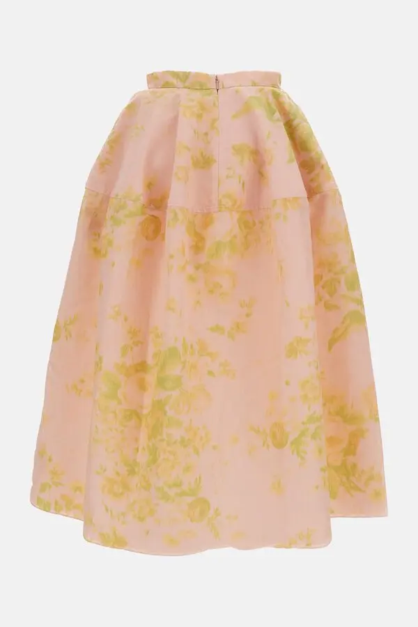 Erdem Midi Chiné Linen Skirt With Floral Print