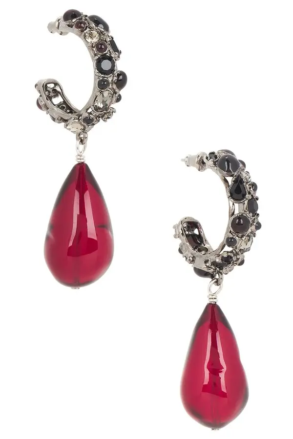 Saint Laurent Fetiche Hoop & Drop Earrings In Red,metallic Silver - Noir  Rouge  & Gris