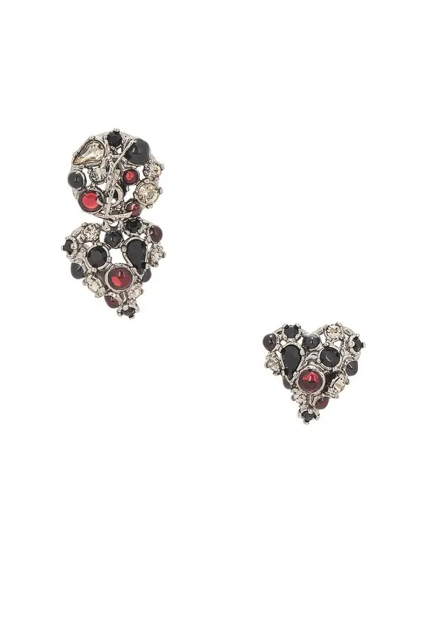 Saint Laurent Asymmetric Fetiche Earrings - Noir, Rouge, & Gris