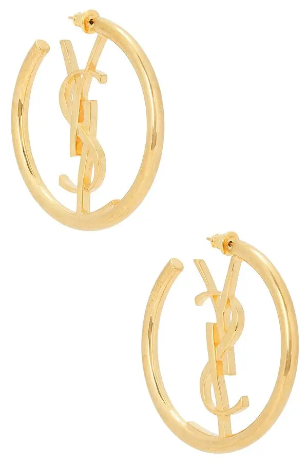 Saint Laurent Minimalist Hoop Earrings In Metallic Gold - Or 3n Patine