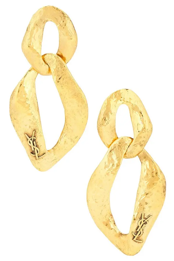 Saint Laurent Maillon Hammered Earrings In Metallic Gold - Or 3n Patine