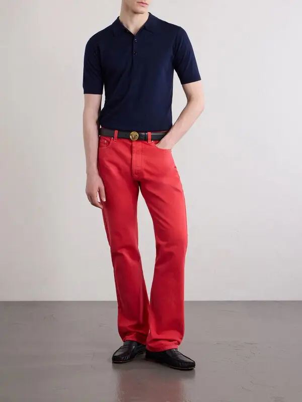 Versace Straight-leg Jeans With Logo Appliqu - Red