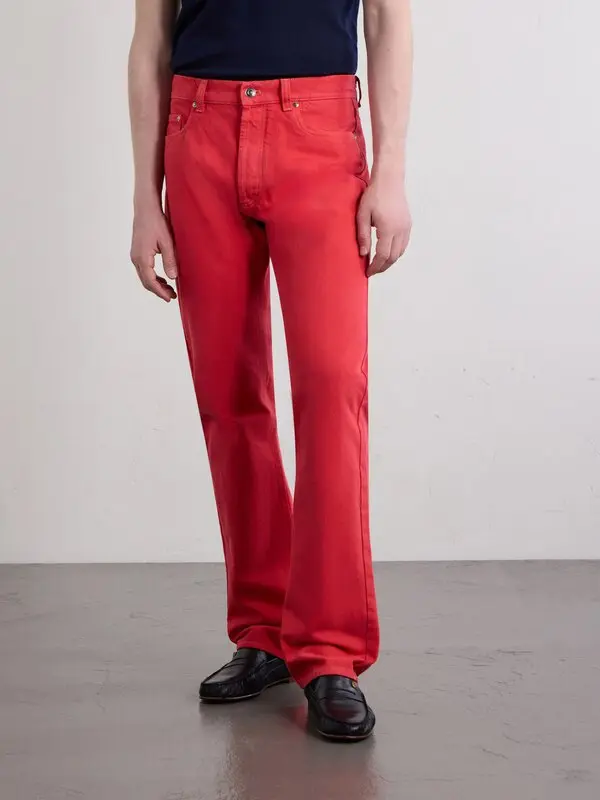 Versace Straight-leg Jeans With Logo Appliqu - Red