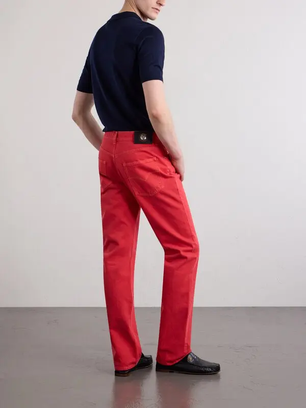 Versace Straight-leg Jeans With Logo Appliqu - Red