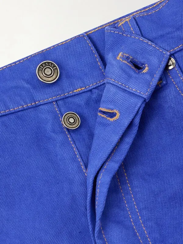 Versace Straight-leg Logo-appliquéd Jeans - Blue