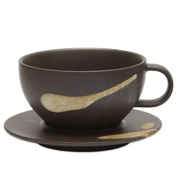 FERM LIVING Koyo Cup With Saucer - Dark Brown/buff