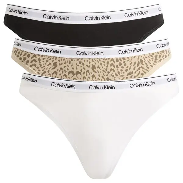 Calvin Klein Icon Thong 3 Pack - Black/white/animal Mirror Oxford Tan