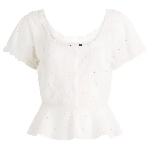 Rixo Sandi Top - Mirror Embellishment Ivory